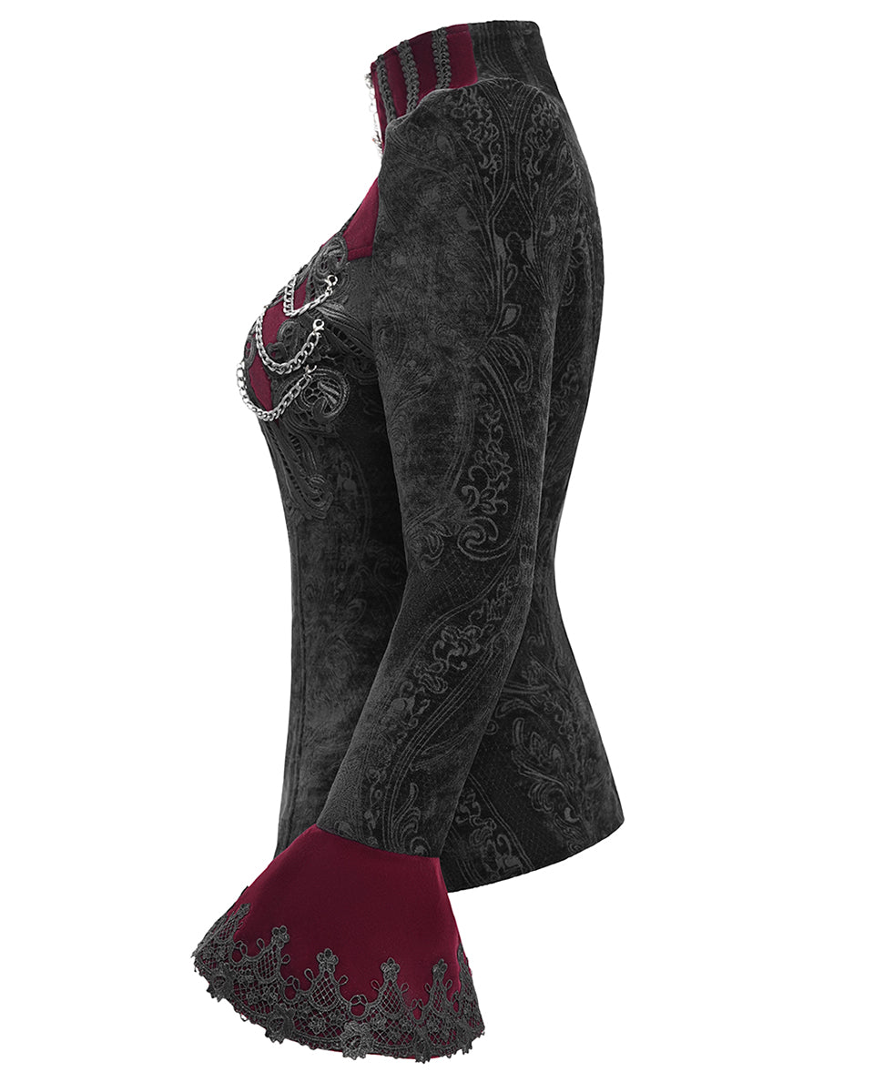 Devil Fashion Womens Regency Gothic Damask Chained Velvet Jacket - Bla ...