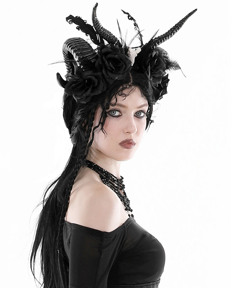 Dark In Love Womens Gothic Ram Skull & Horns Fascinator Tiara – Violent ...