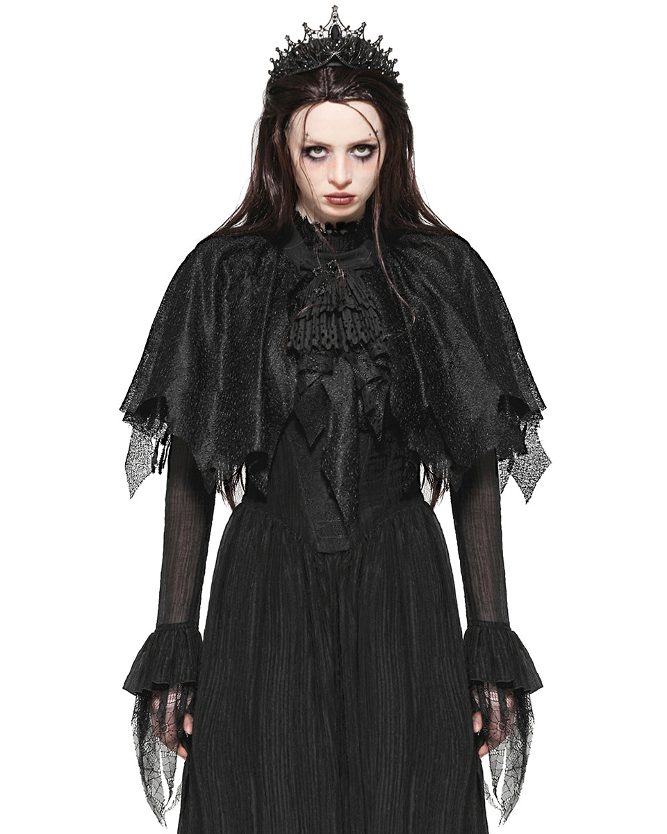 Dark in Love Womens Gothic Punk Tattered Shoulder Cape Shrug With Cruc ...