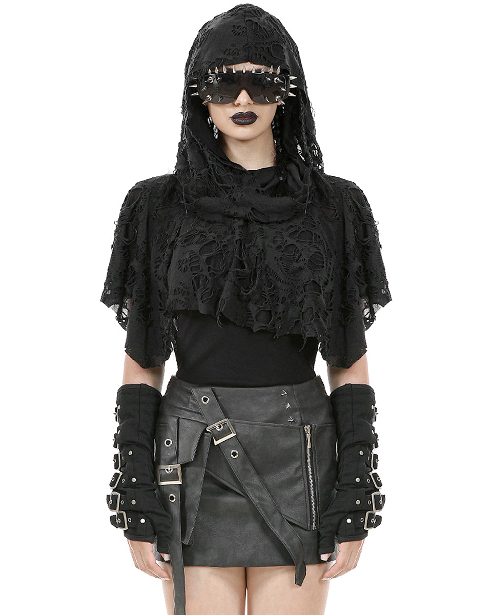 Dark In Love Womens Shredded Apocalyptic Punk Hooded Capelet Shrug ...