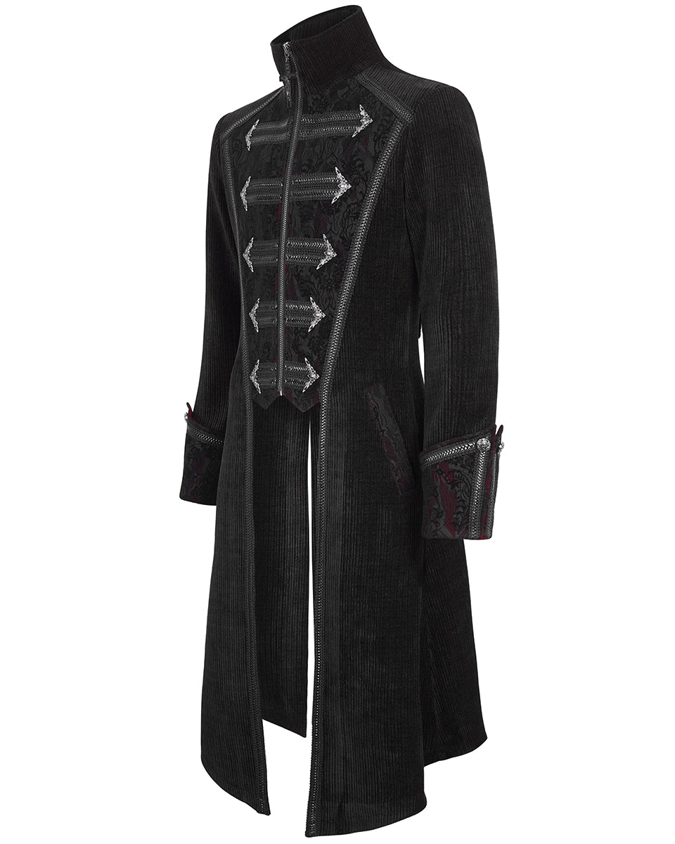 Devil Fashion Mens Eldermyst Long Gothic Overcoat - Black Chenille ...