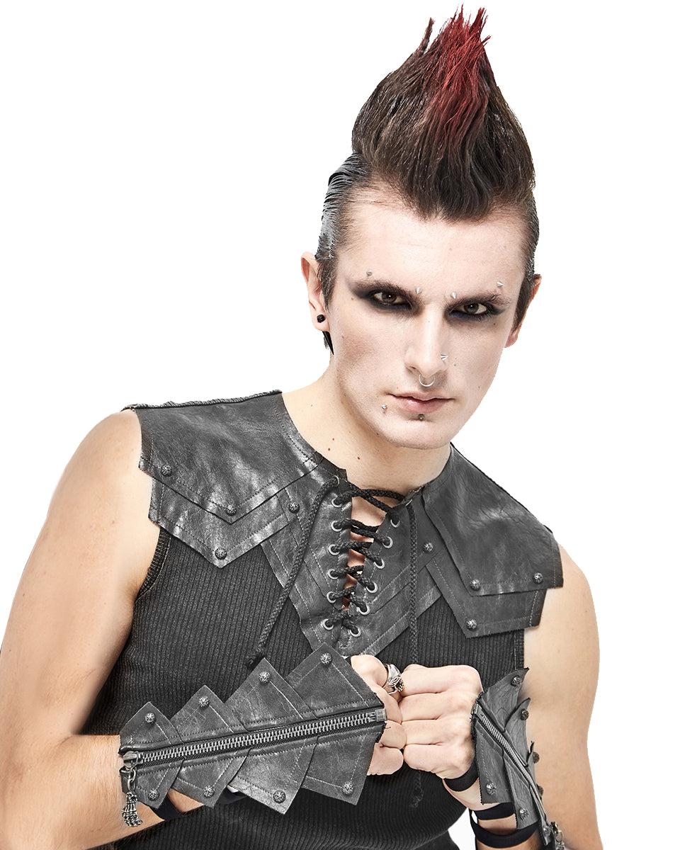 Devil Fashion Mens Steampunk Armour Gauntlet Gloves - Distressed Grey ...