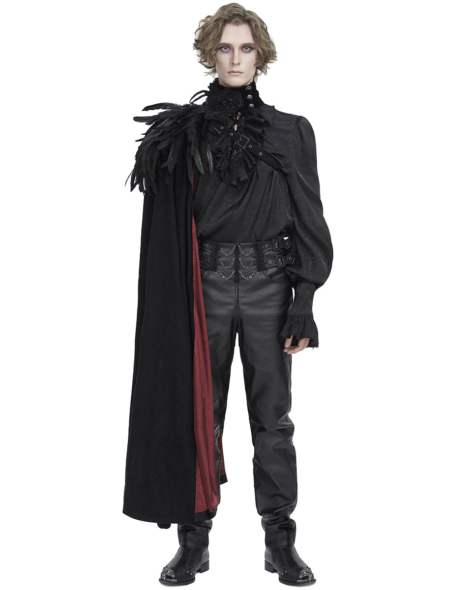 Devil Fashion Mens Gothic Rayvyn Feathered One-Shoulder Cloak Cape - B ...