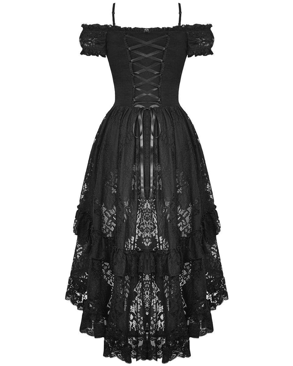 Dark In Love Womens Regency Gothic Lolita Layered Lace Dovetail Dress ...