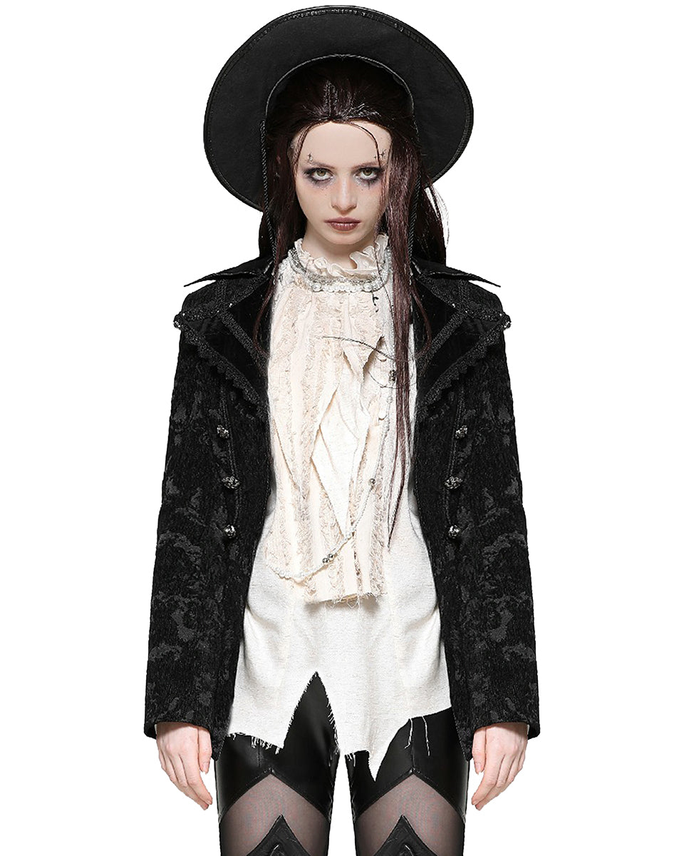 Dark In Love Womens Baroque Gothic Jacquard Layered Collar Riding Jack ...