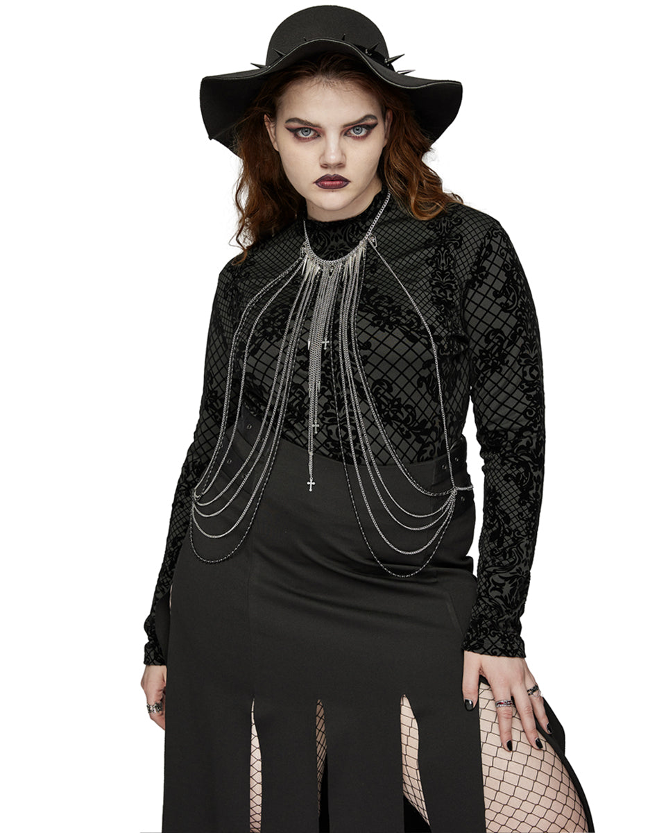 Punk Rave Womens Gothic Coffin Crucifix Spiked Chain Beaded Harness Ne ...