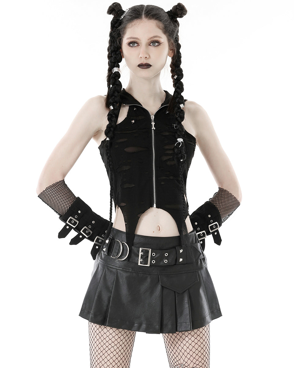 Dark In Love Womens Gothic Punk Shredded Cami Tank Top With Cat Ears H ...
