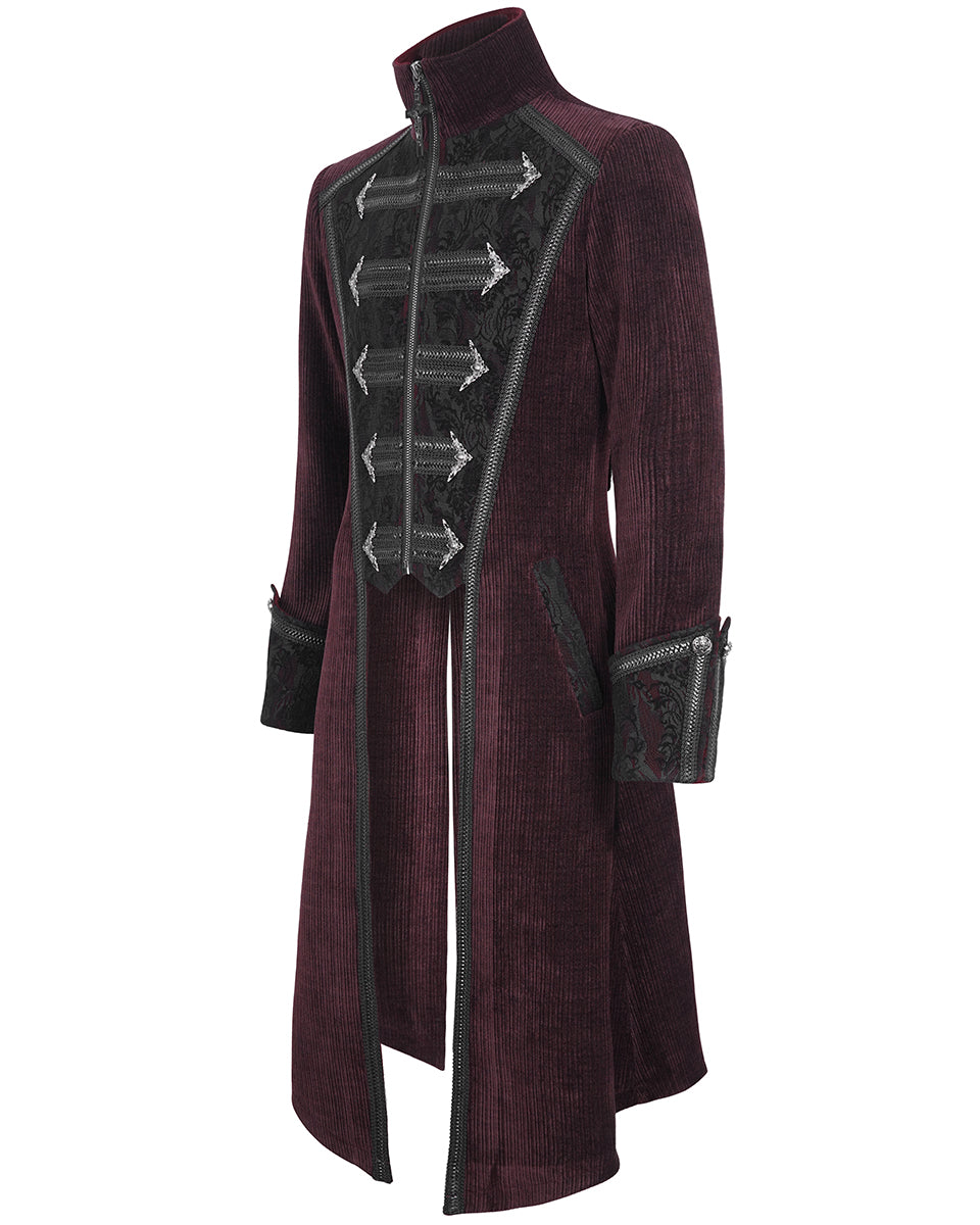 Devil Fashion Mens Eldermyst Long Gothic Overcoat - Red Chenille ...