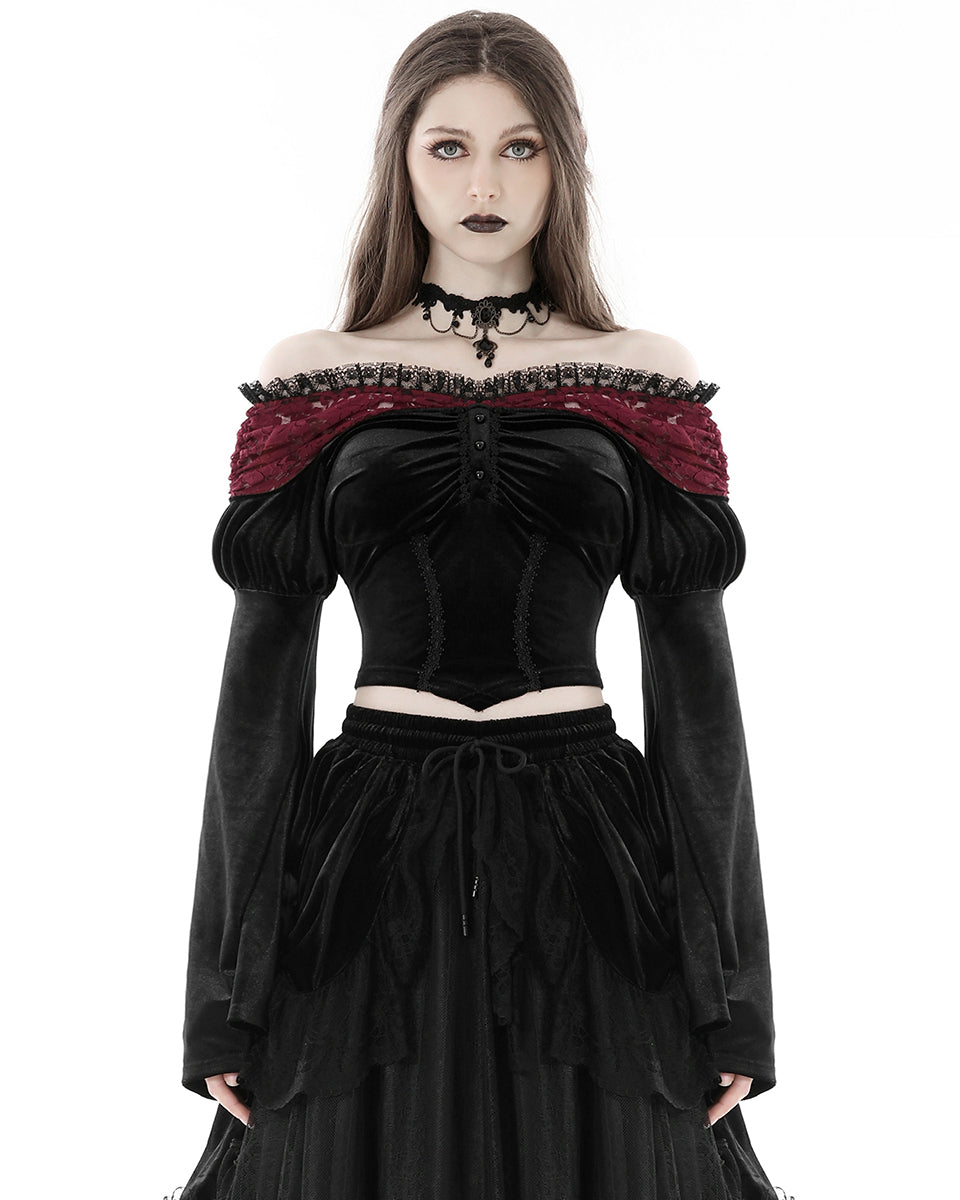 Dark In Love Womens Gothic Courtesan Vampire Velvet & Off Shoulder Top ...