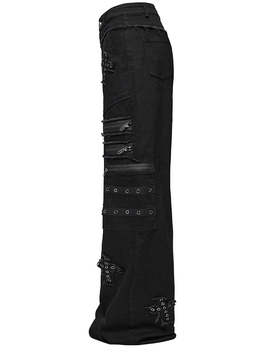 Punk Rave Womens Apocalyptic Gothic Cut & Sew Crucifix Cargo Pants ...