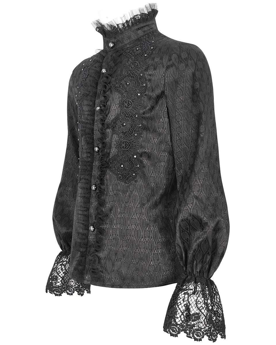 Devil Fashion Mens Gothic Jacquard & Lace Applique Poet Shirt – Violent ...