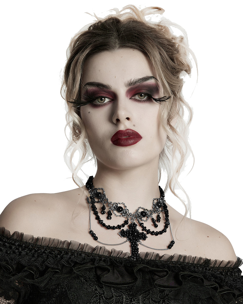 Punk Rave Womens Gothic Beaded Crucifix Cross Necklace – Violent Delights