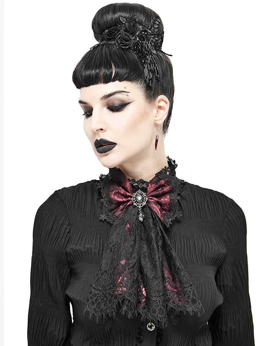 Devil Fashion Gothic Lace Bow Cravat - Red & Black – Violent Delights