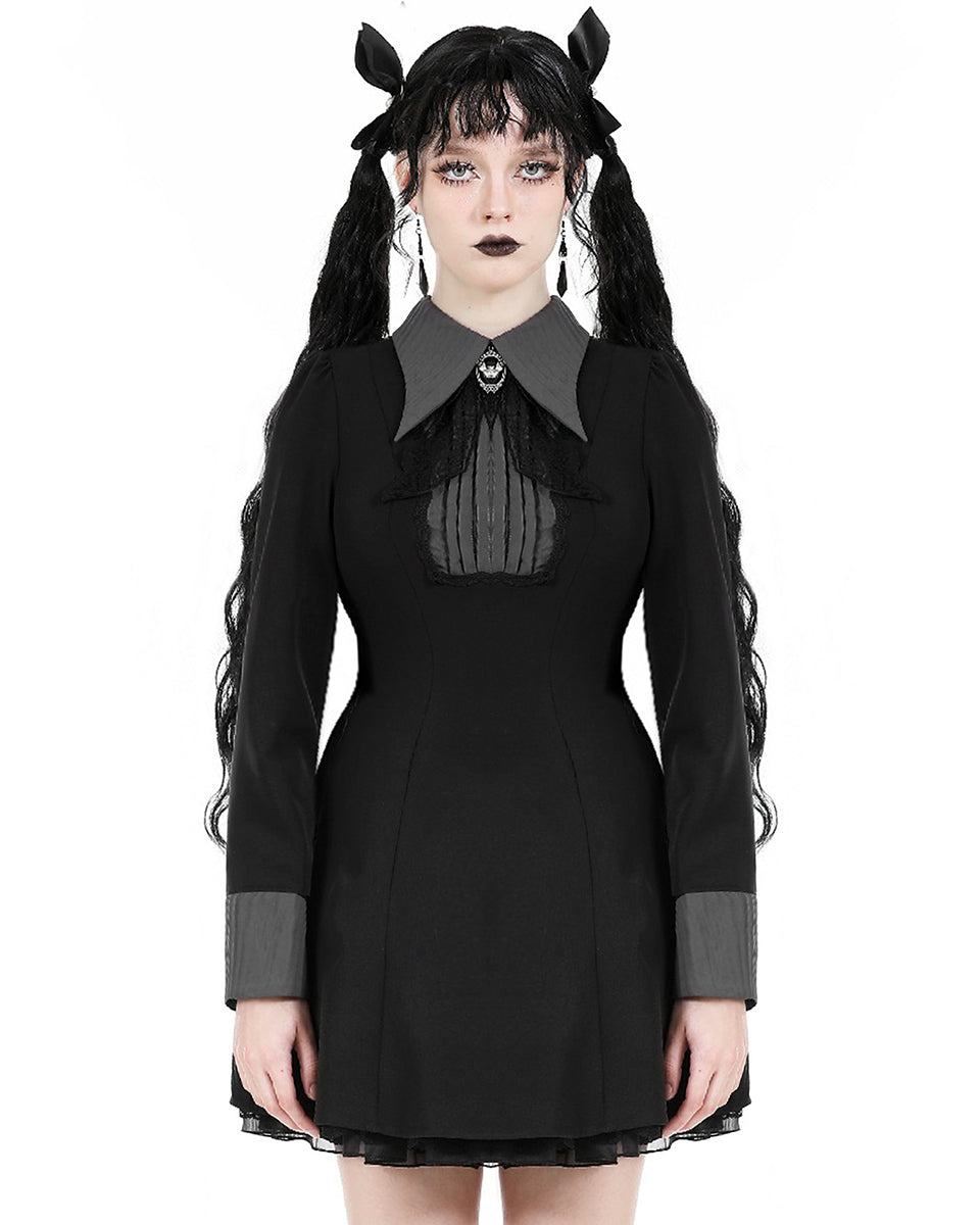 Dark In Love Gothic Lolita Doll Preppy Witch Dress - Black & Grey ...
