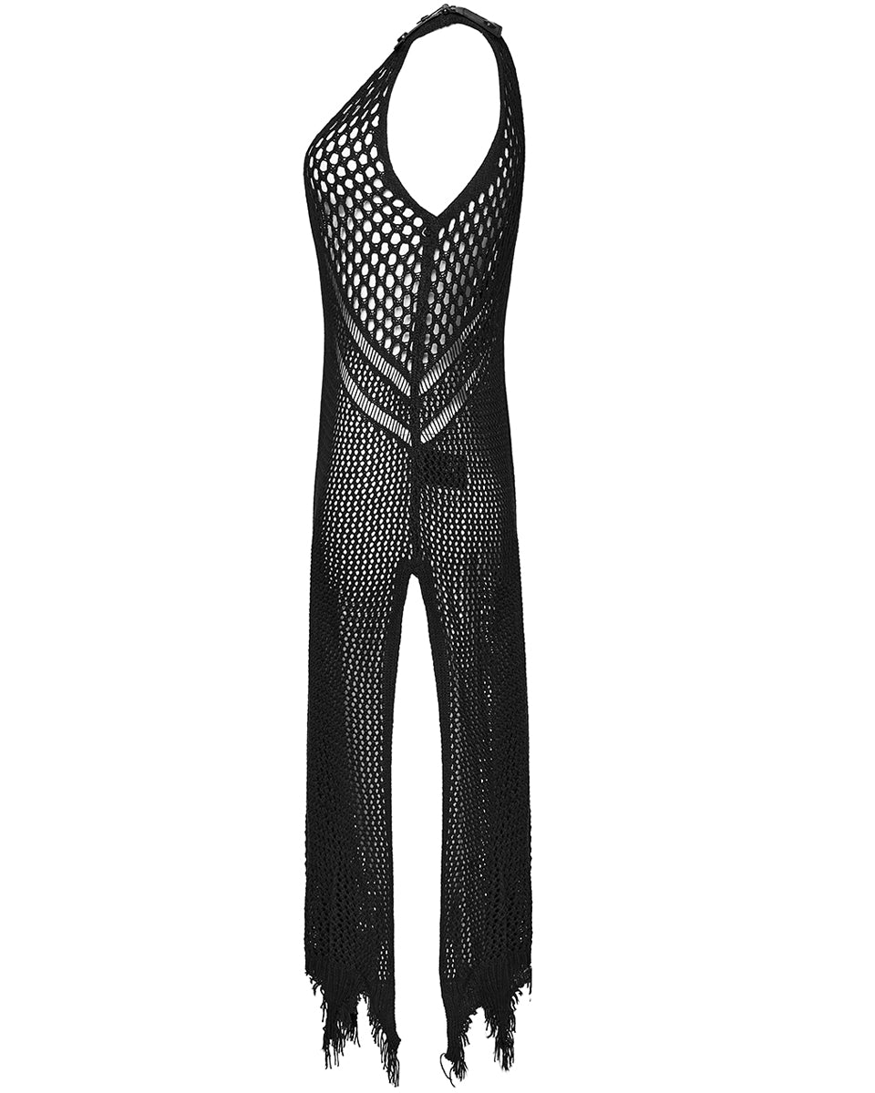Punk Rave Womens Apocalyptic Gothic Techwear Crochet Knit Dress ...