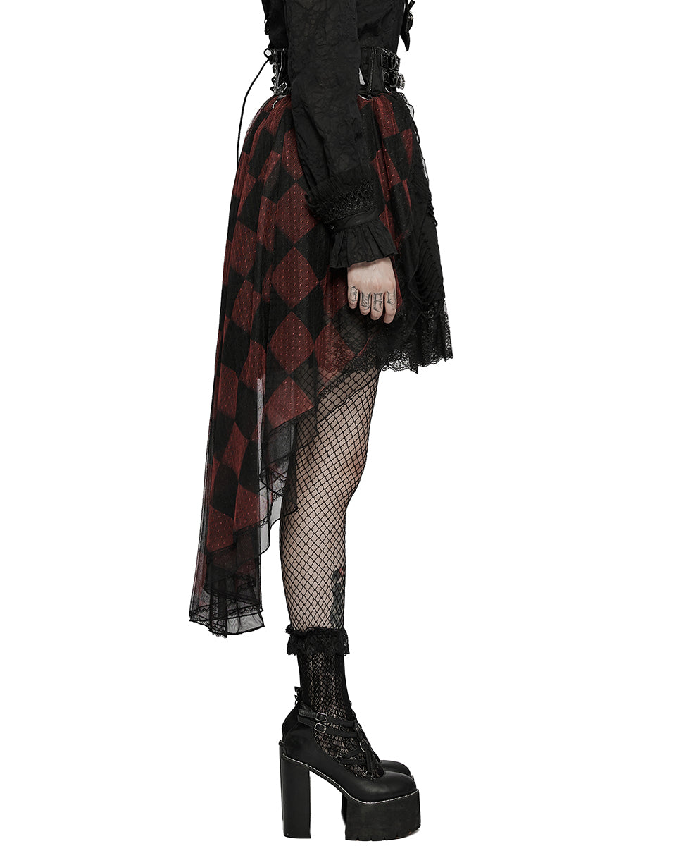 Pyon Pyon Womens Gothic Lolita Sheer Mesh Half-Skirt - Black & Red Che ...