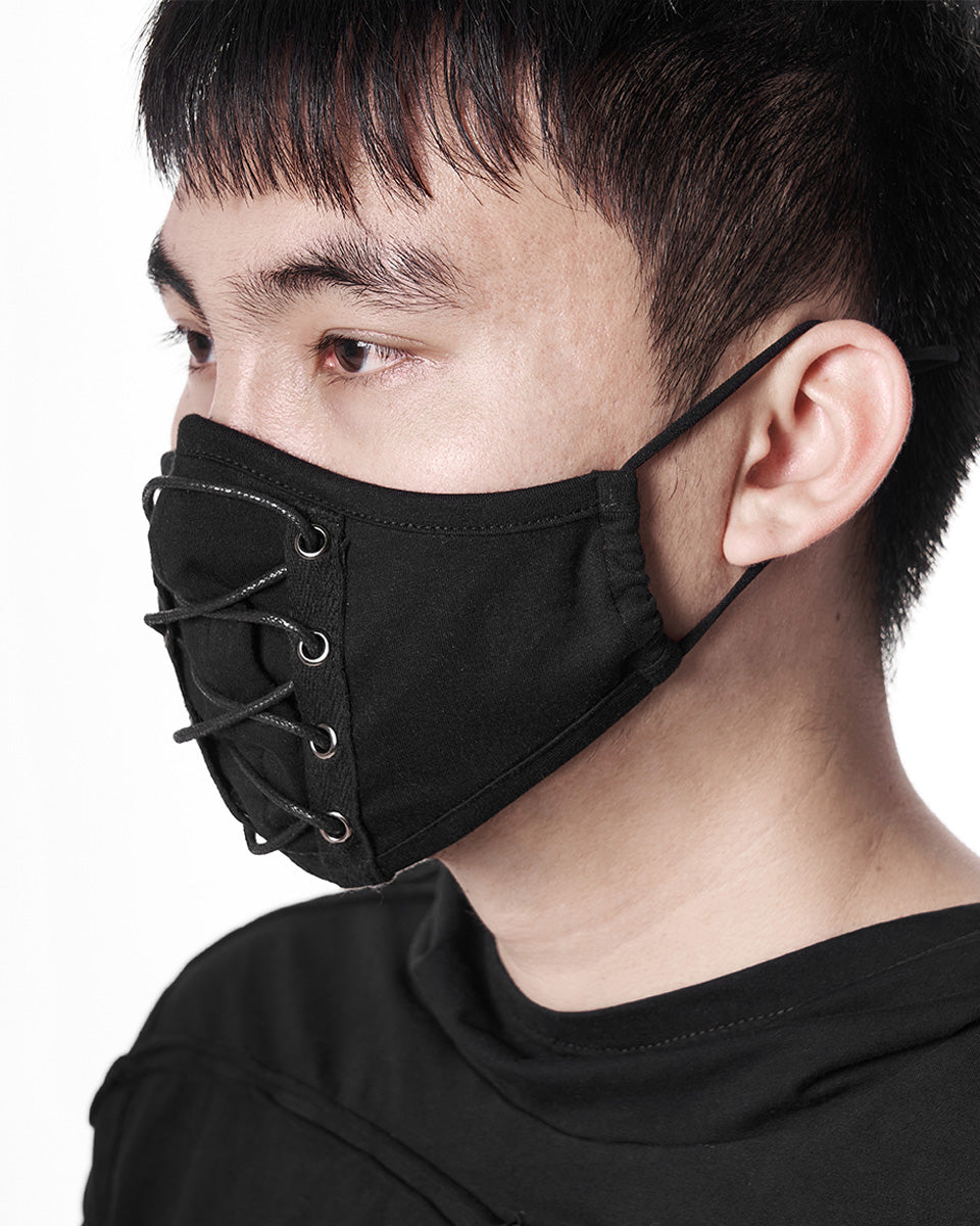 Punk Rave Gothic Face Mask - Black With Corset Lacing – Violent Delights