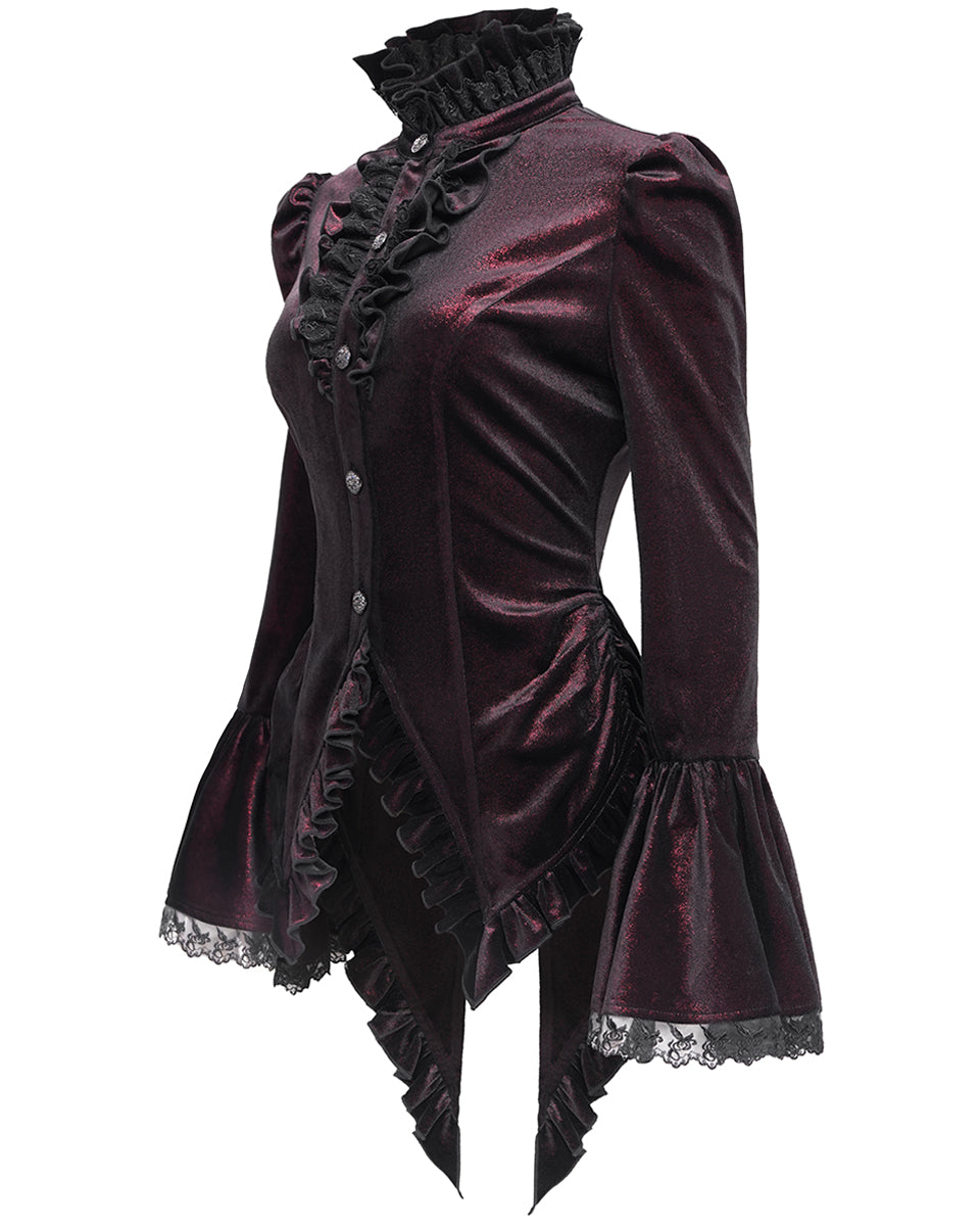 Devil Fashion Womens Gothic Velvet Cutaway Tailed Blouse Top - Red & B ...