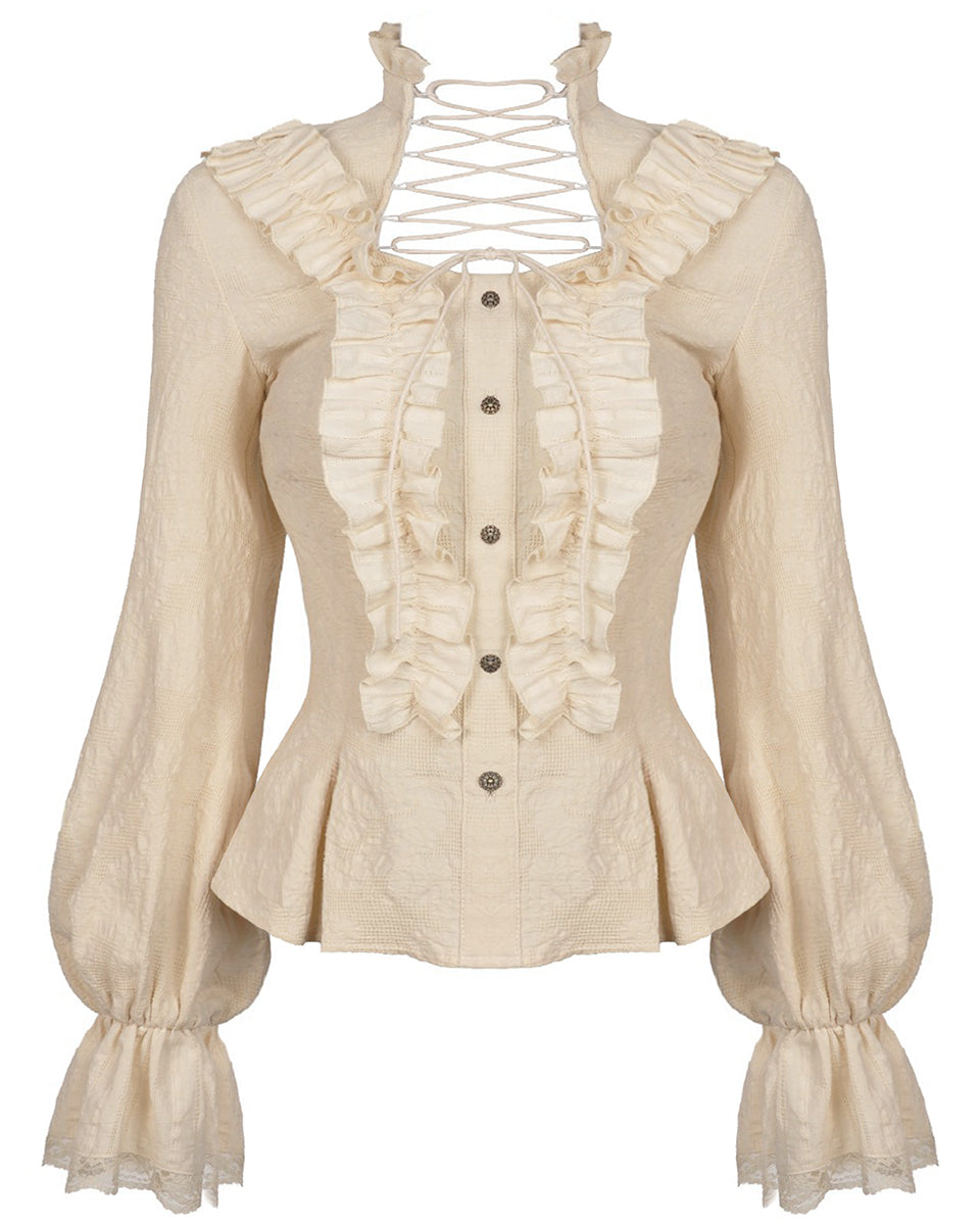 Dark In Love Wildwinde Steampunk Blouse Top - Vintage Off-White ...
