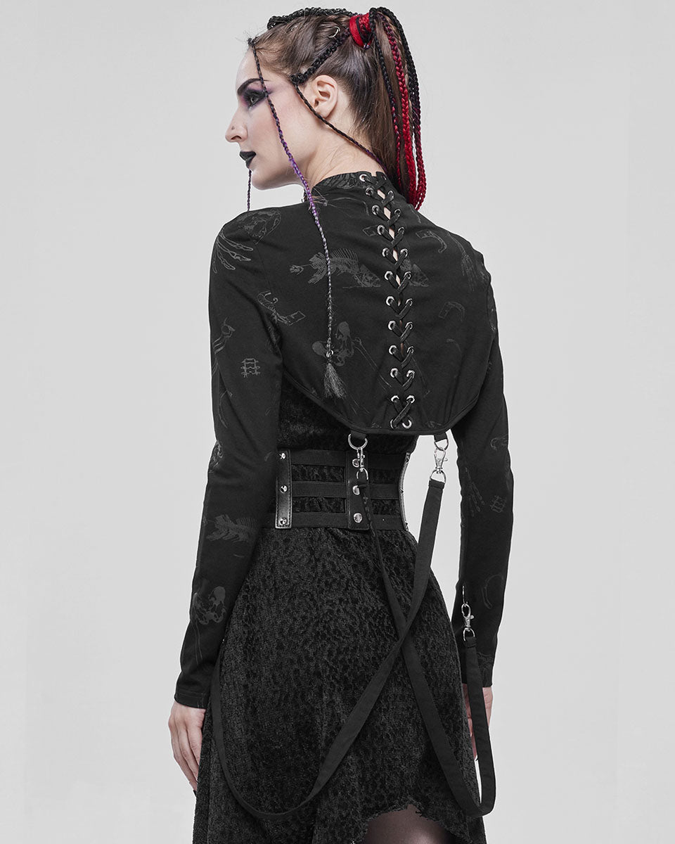 Devil Fashion Gothic Punk Cropped Bolero Shrug Top Black Skeleton Skul ...