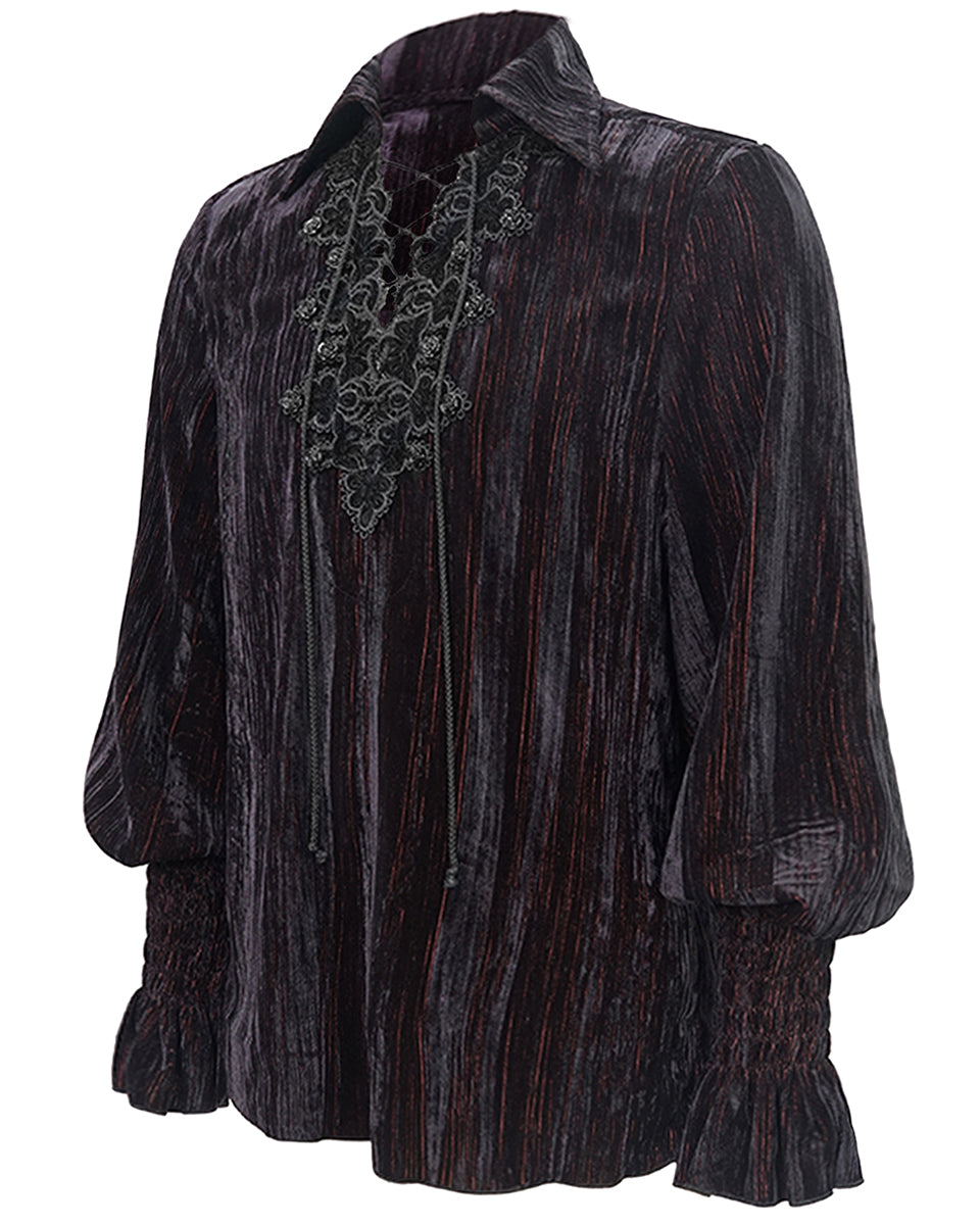 Devil Fashion Lucien Mens Gothic Poet Shirt - Red & Black Velvet ...