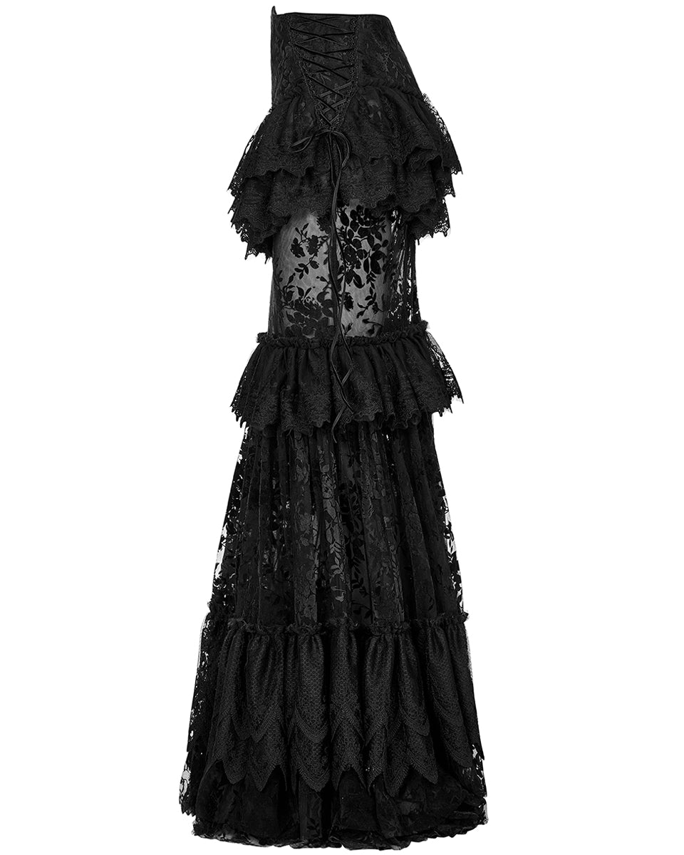 Punk Rave Dark Decadence Flocked Lace Gothic Maxi Skirt – Violent Delights