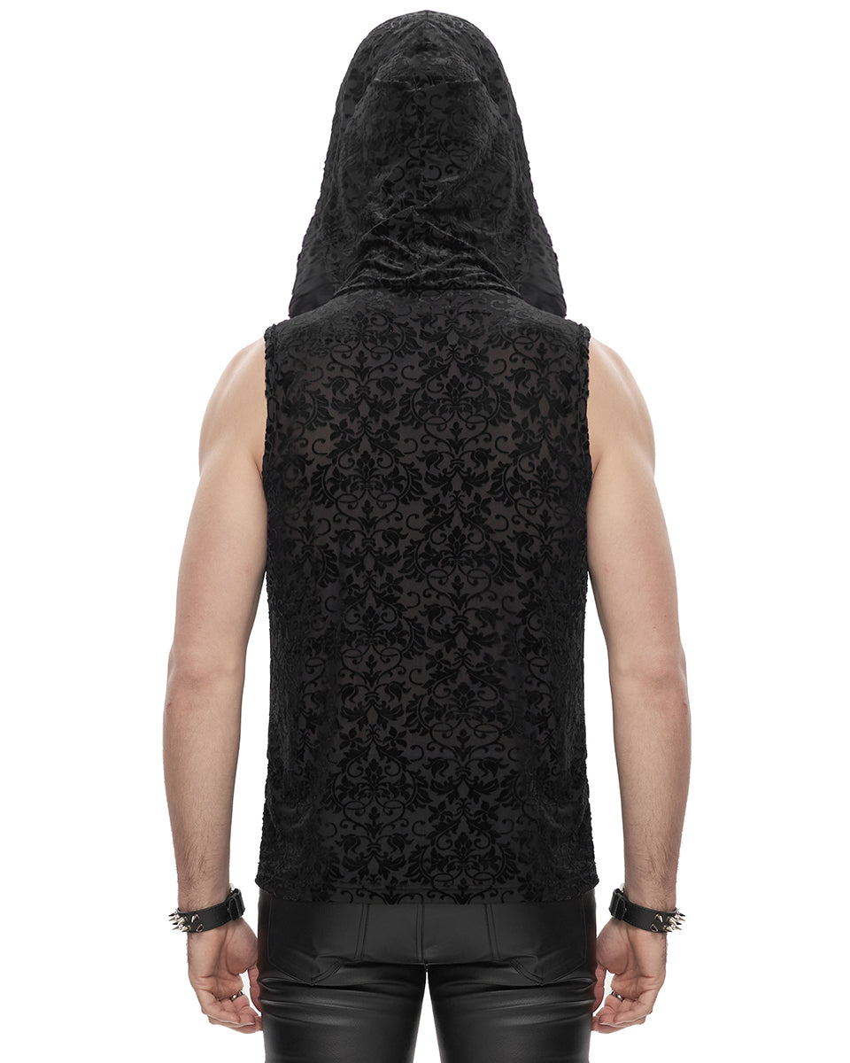 Devil Fashion Mens Baroque Gothic Flocked Mesh Hooded Tank Top ...