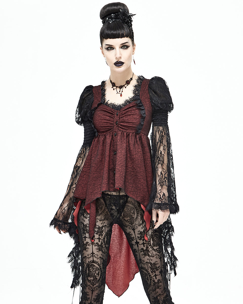 Devil Fashion Crimsonique Womens Gothic Chiffon Blouse Top - Red ...