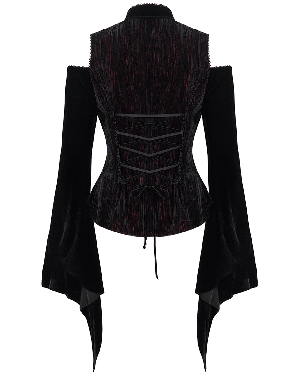 Eva Lady Dark Vampire Velvet Cold Shoulder Blouse - Black & Red ...