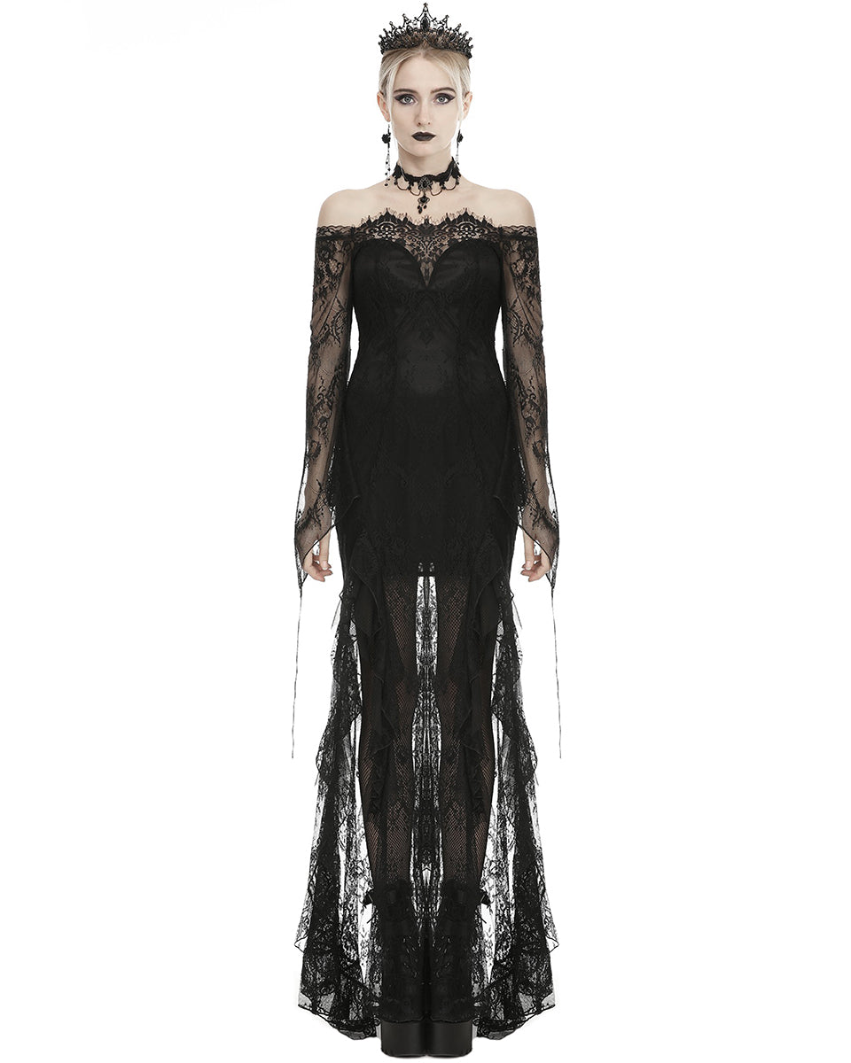 Dark In Love Enchantress Long Gothic Lace Evening Dress – Violent Delights